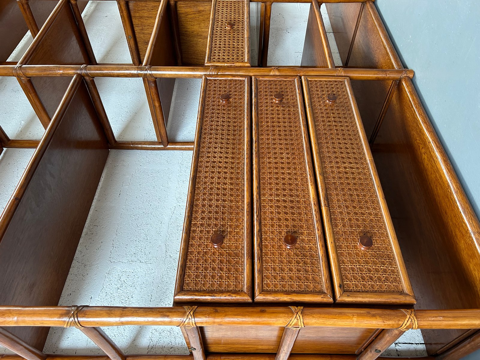 Vintage Modular Rattan Bookcase for sale at Pamono