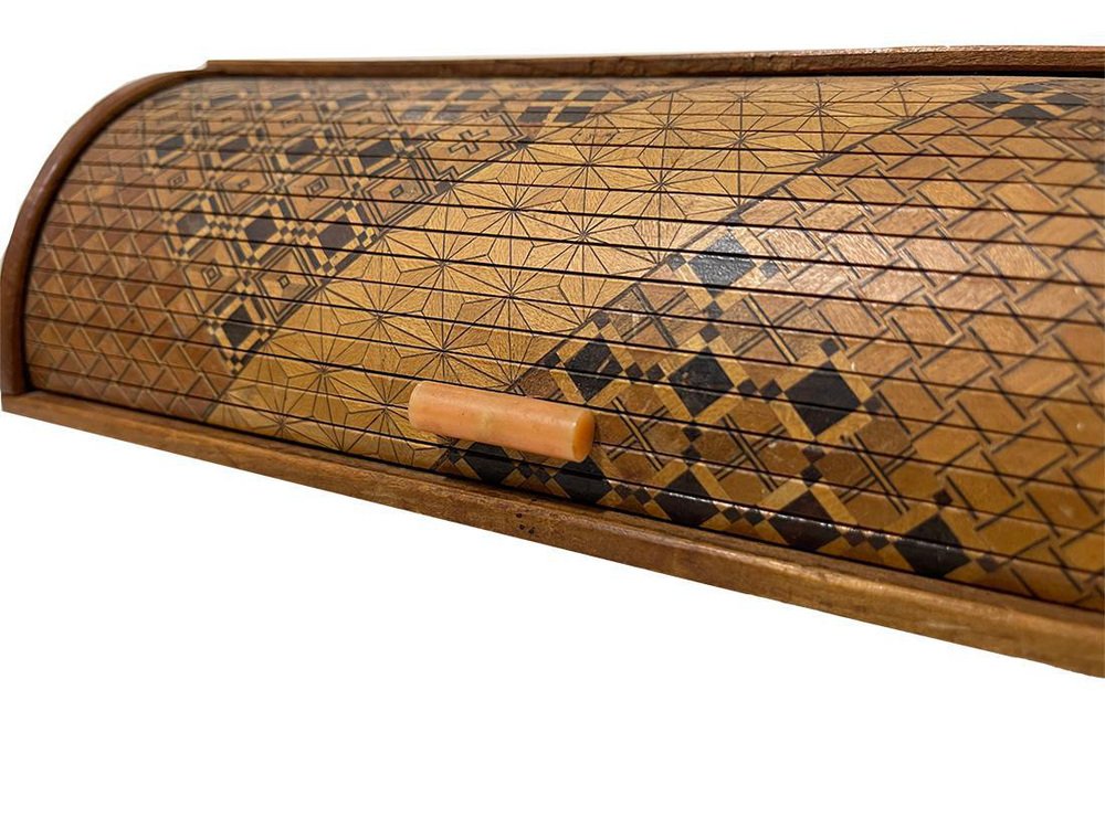 Japanese Kobako Yosegi Zaiku Marquetry Roll-Top Box for sale at Pamono