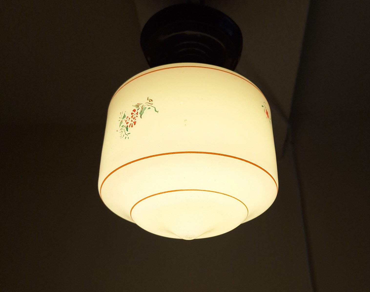 Art Deco German Ceiling Lamp with Cream-White Glass Shade with Colored ...