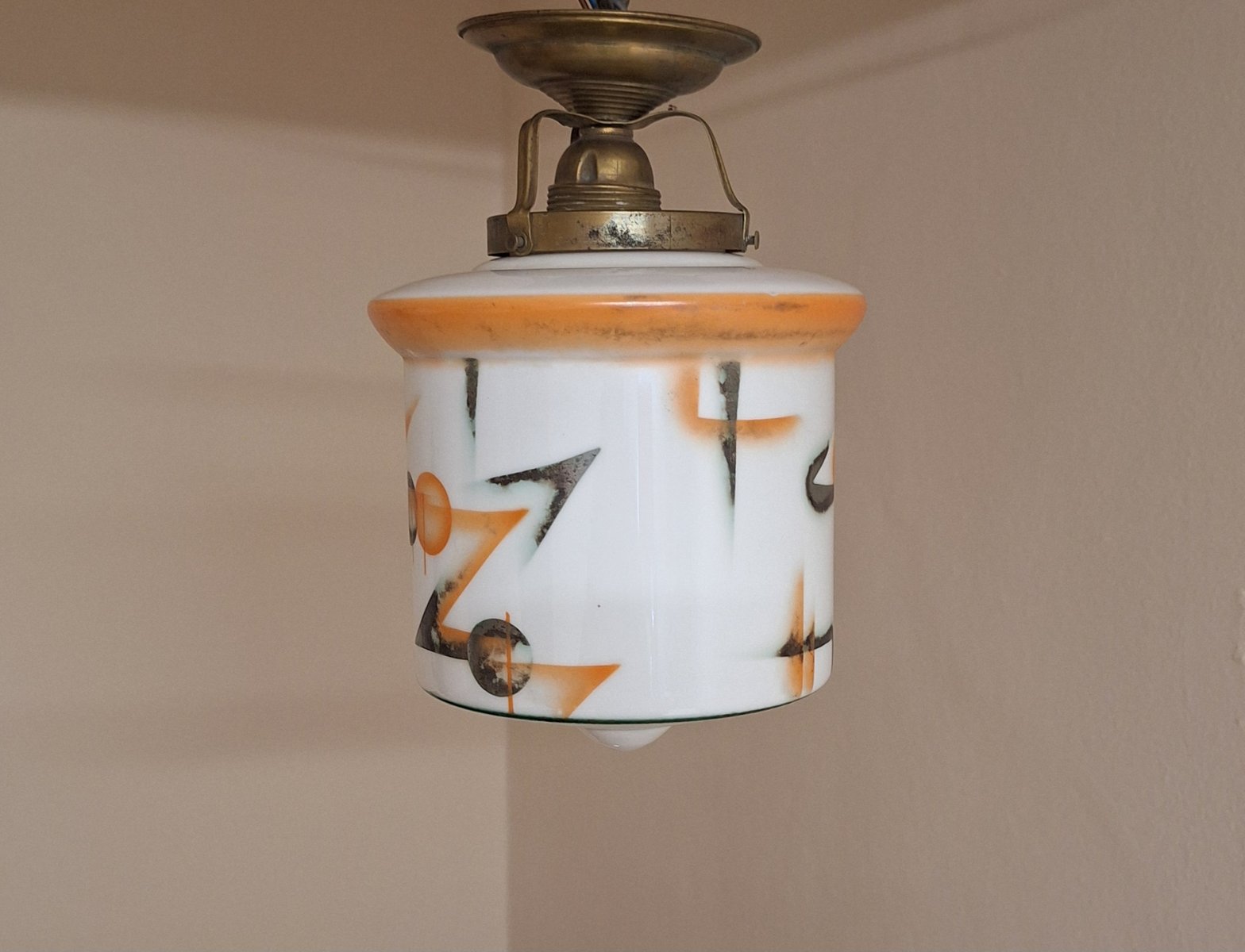 Flat Antique German Art Deco Ceiling Lamp from the 1920s with a White ...