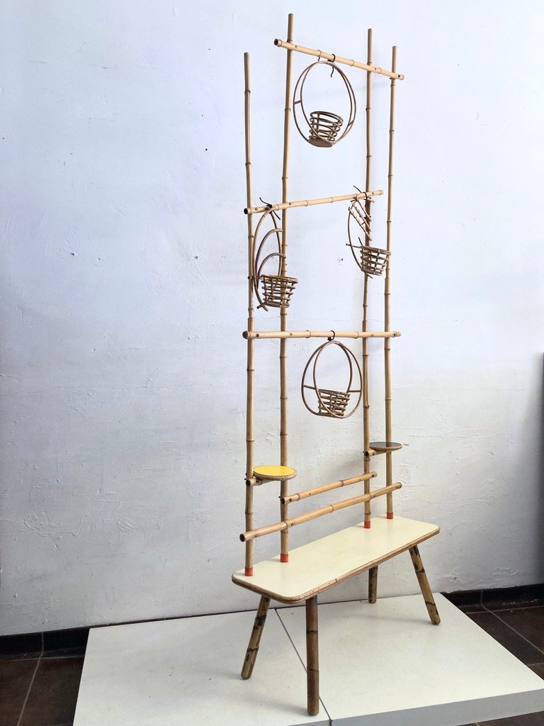 Large Flower Bench Room Divider in Bamboo, 1950s for sale at Pamono