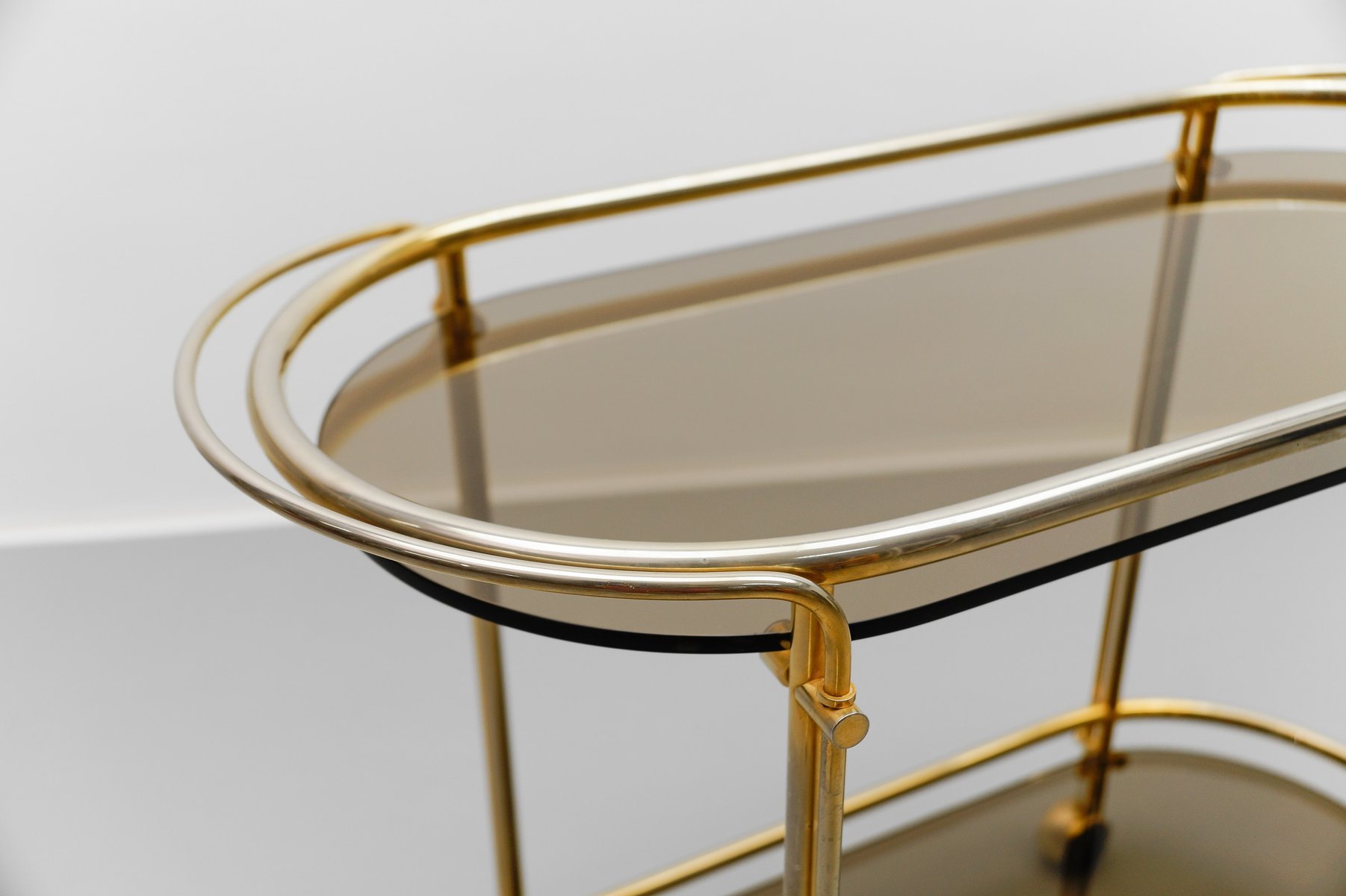 Italian Brass & Smoked Glass Serving Bar Cart, 1950s for sale at Pamono