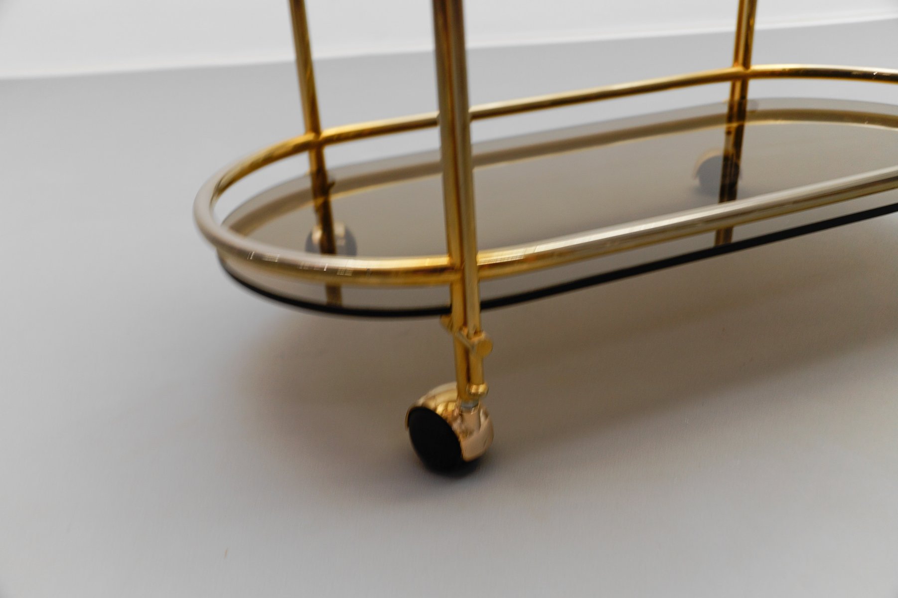 Italian Brass & Smoked Glass Serving Bar Cart, 1950s for sale at Pamono