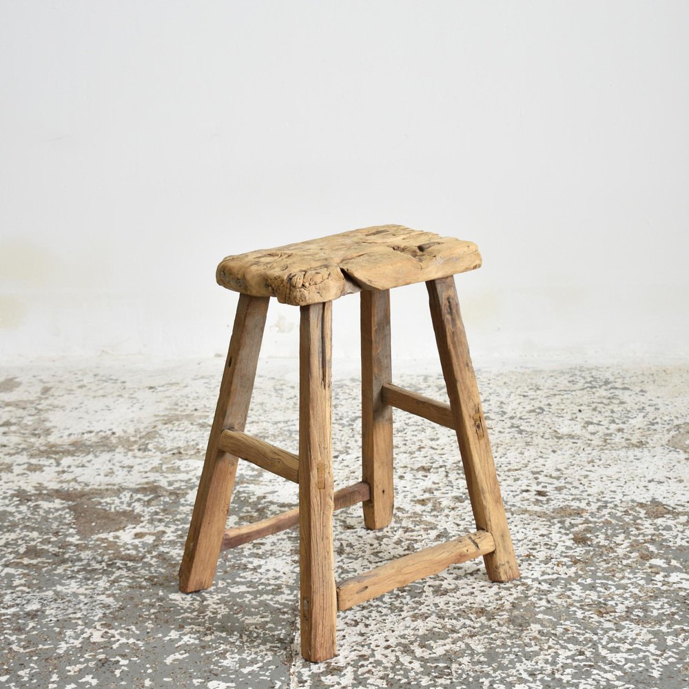 Rustic Elm Wooden Stool for sale at Pamono