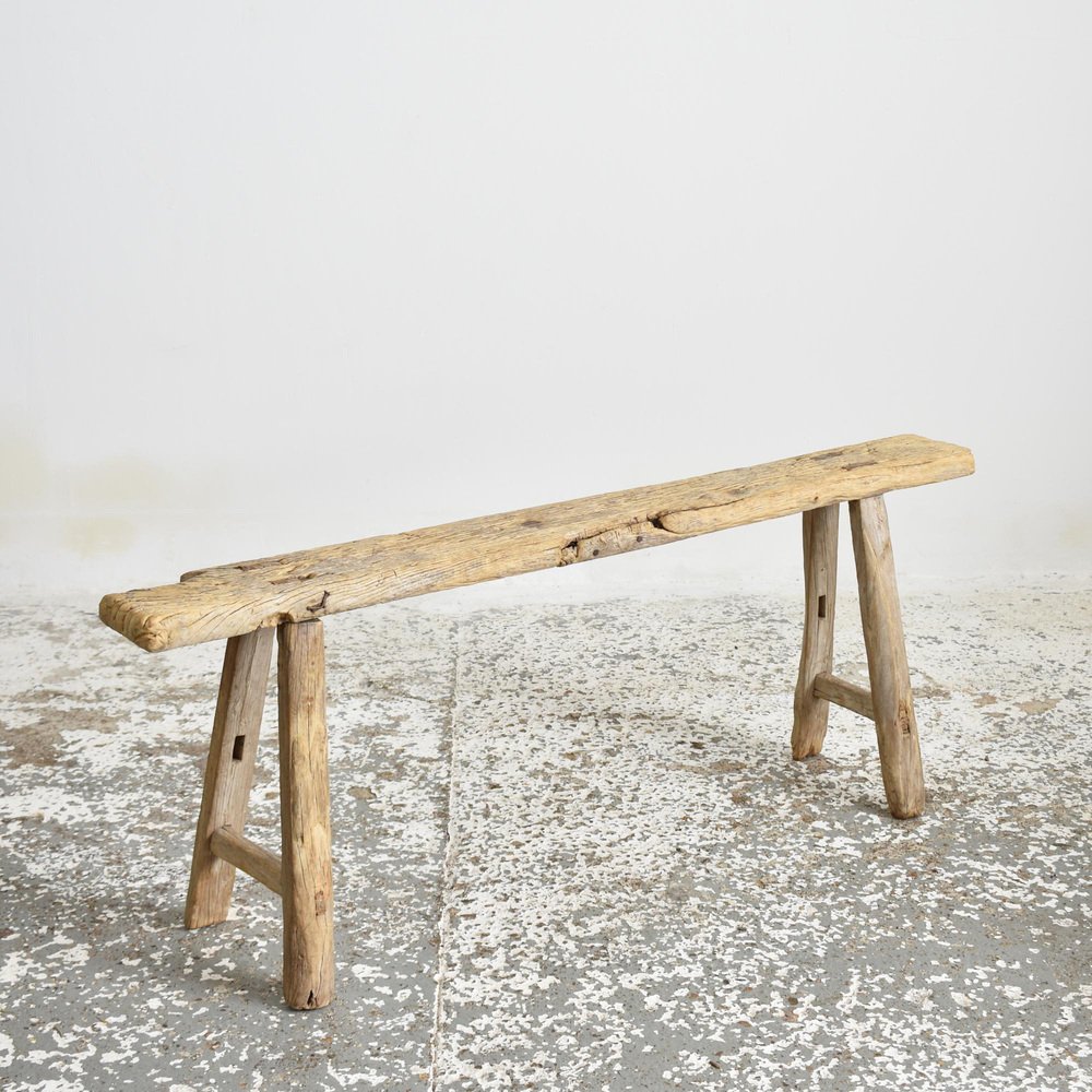 Rustic Elm Wooden Stool for sale at Pamono
