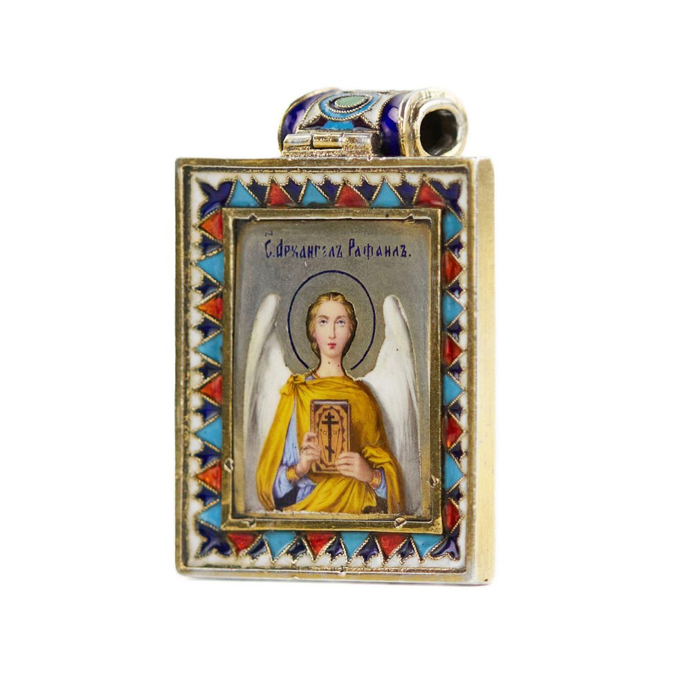 Late 19th Century Silver Icon of the Archangel Raphael in Painted and ...
