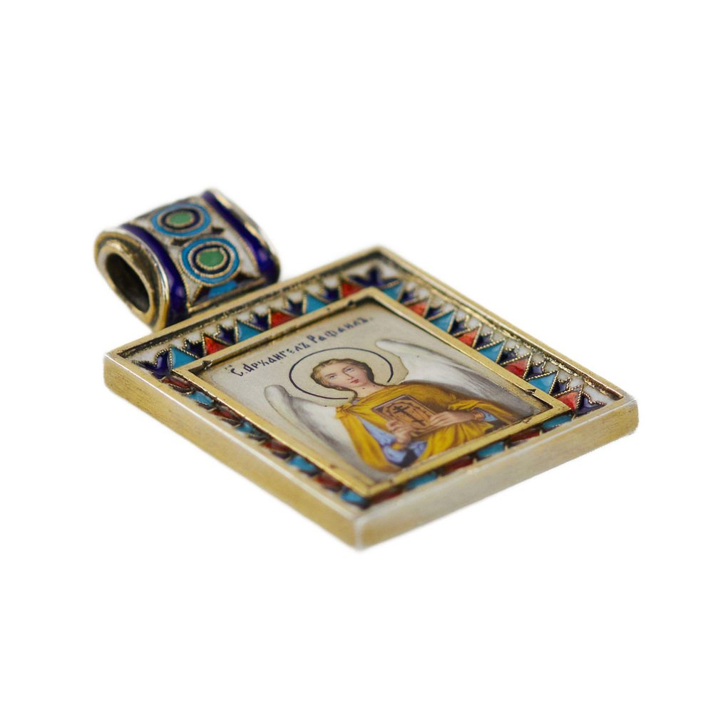 Late 19th Century Silver Icon of the Archangel Raphael in Painted and ...