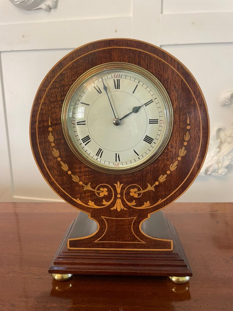 Edwardian Mahogany Inlaid Mantle Clock, 1900s for sale at Pamono