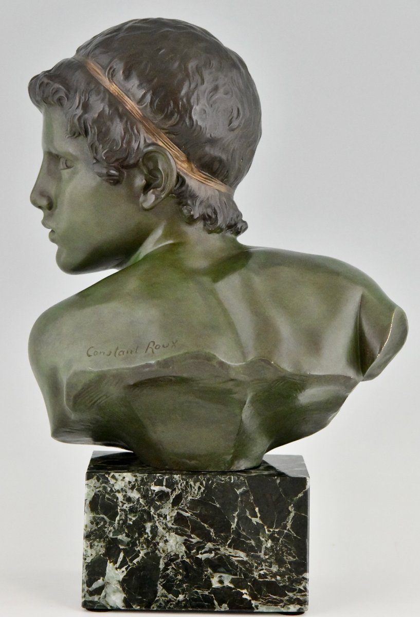 Constant Roux, Art Deco Bust of Young Achilles, 1920, Bronze on Marble ...
