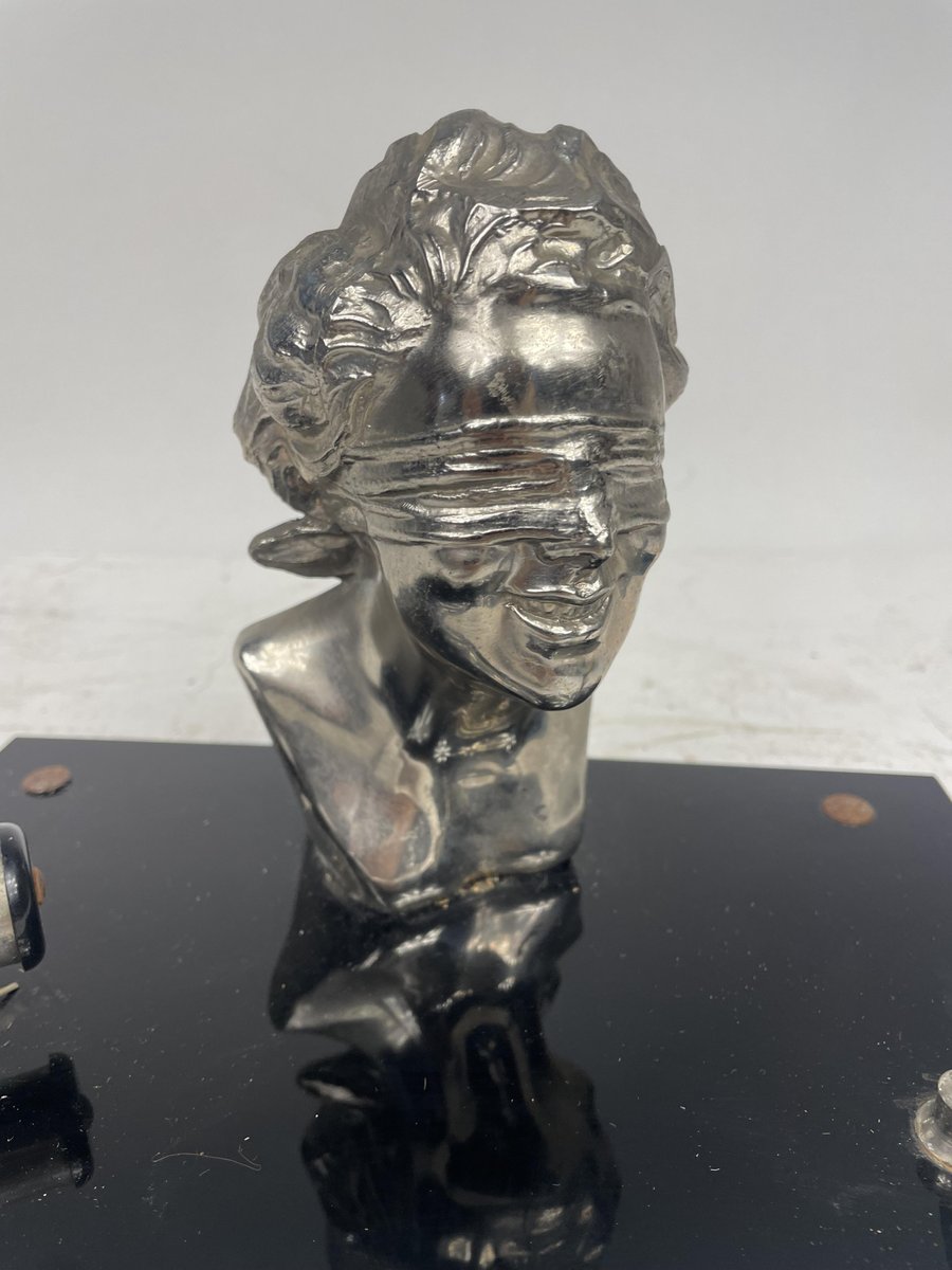 Vintage Liberty Pen Holder with Lady Luck Statue, 1920s for sale at Pamono