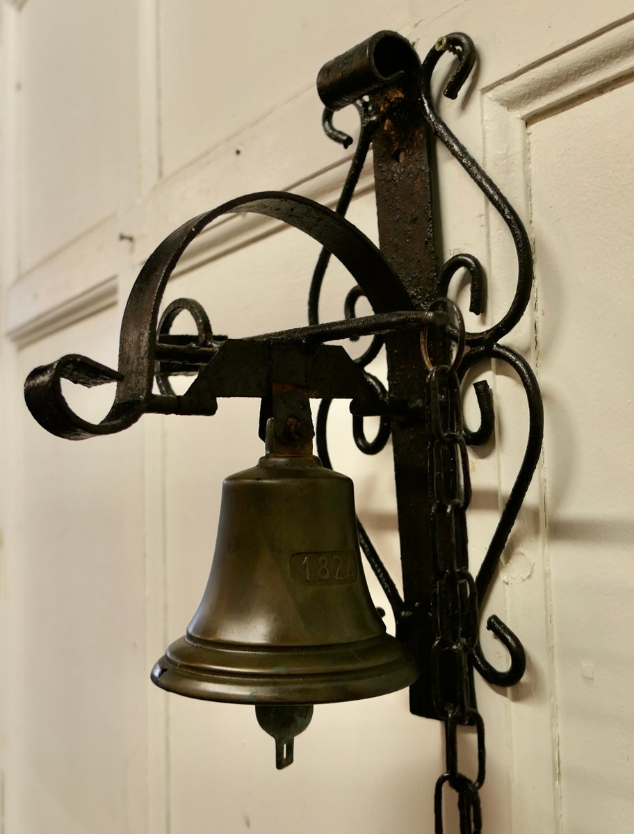 Antique Black Wrought Iron Alpine Front Door Bell, 1890s for sale at Pamono