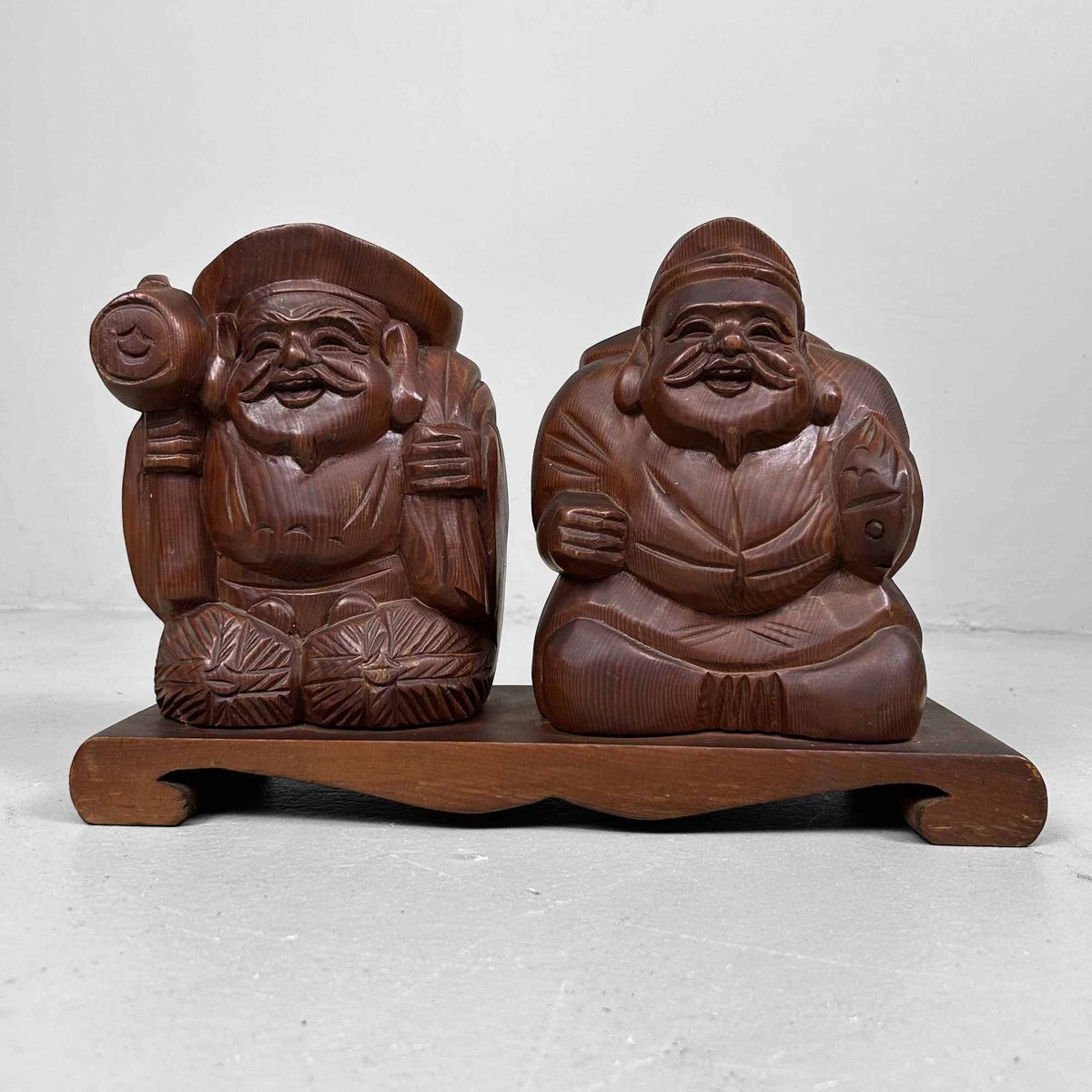 Wooden Deity Statue of Ebisu and Daikoku, Japan, 1950s for sale at Pamono