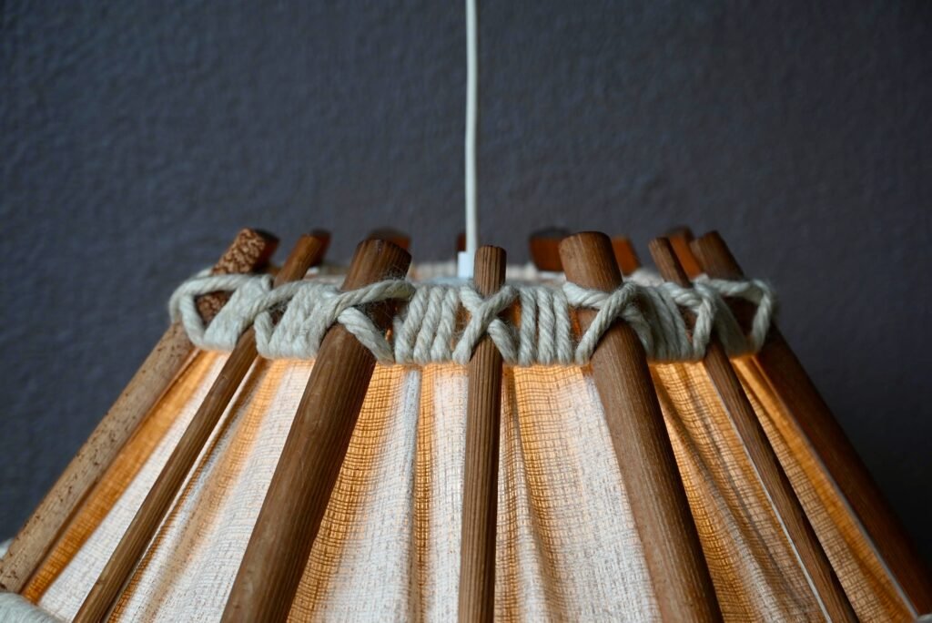 Large Scandinavian Ceiling Light in Canvas and Wood, 1970s for sale at ...