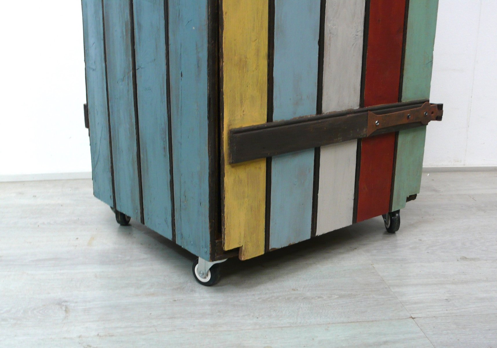 Transportation Wooden Box on Wheels in Shabby Blue & Multicolour, 1940s ...