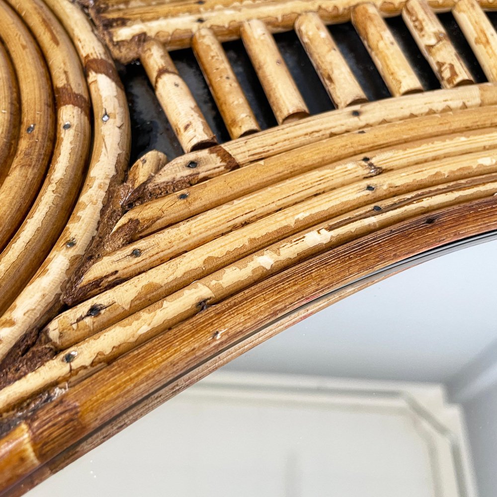 Mid-Century Modern Italian Round Rattan Wall Mirror from Vivai del Sud ...