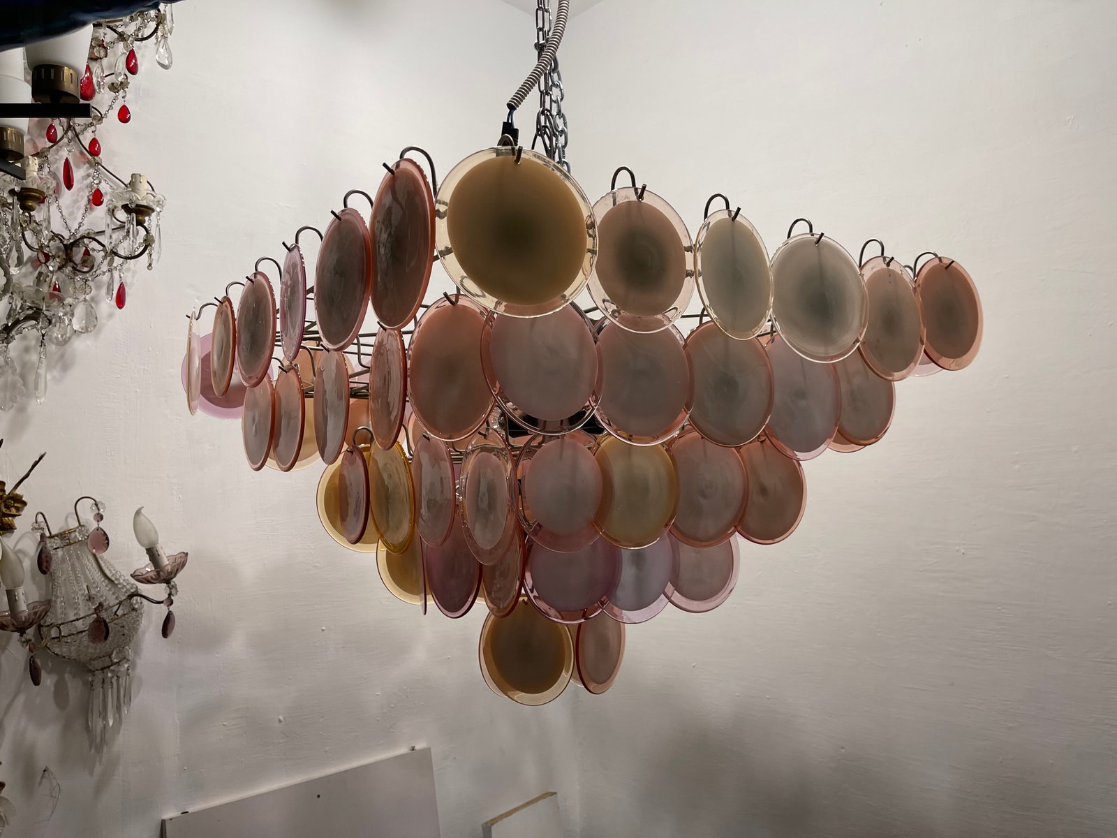 Large Murano Glass Disc Chandelier, 1980s for sale at Pamono