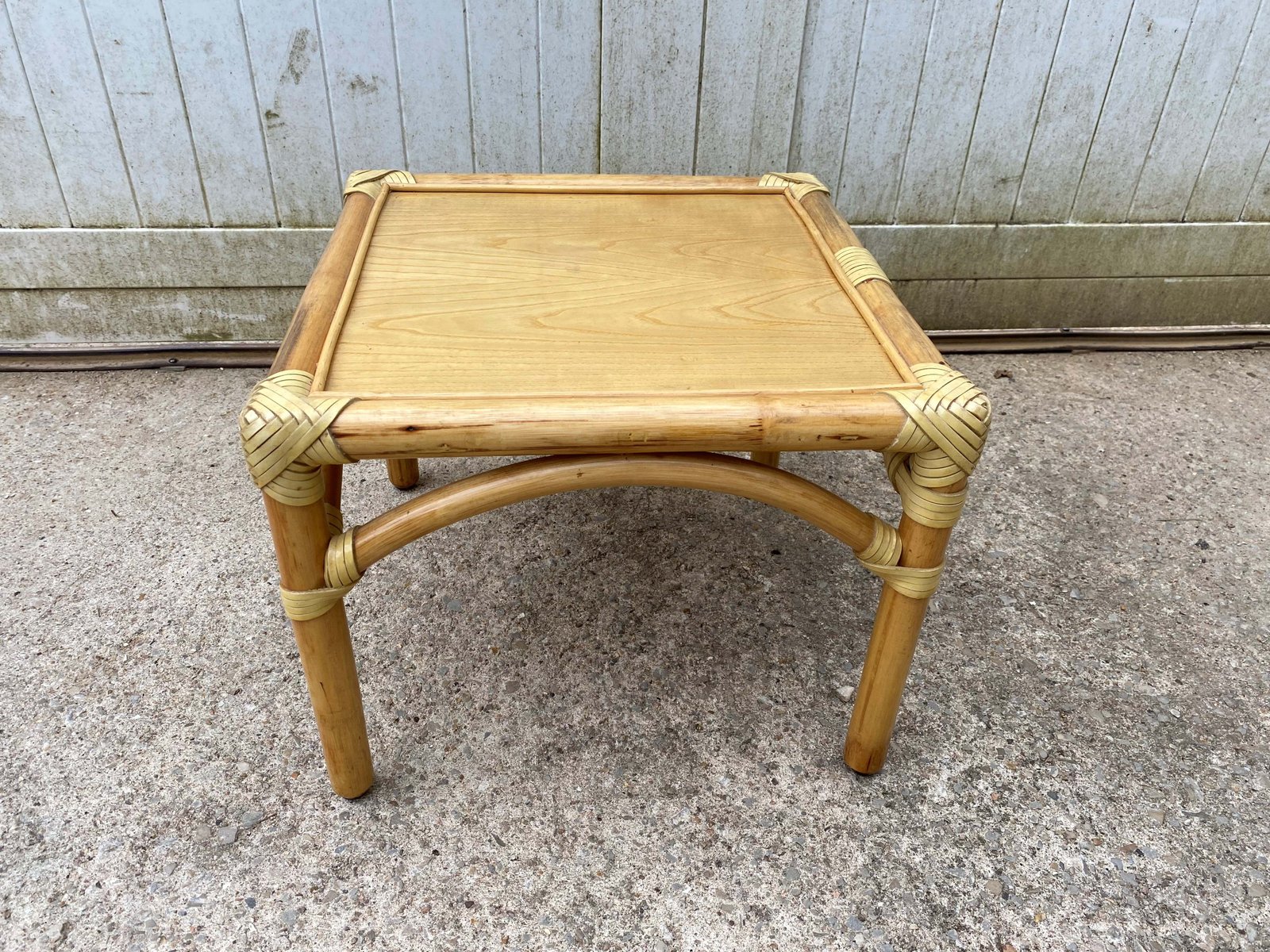 Rattan End Table with 1 Shelf in Vintage Oak Veneer from Maugrion ...