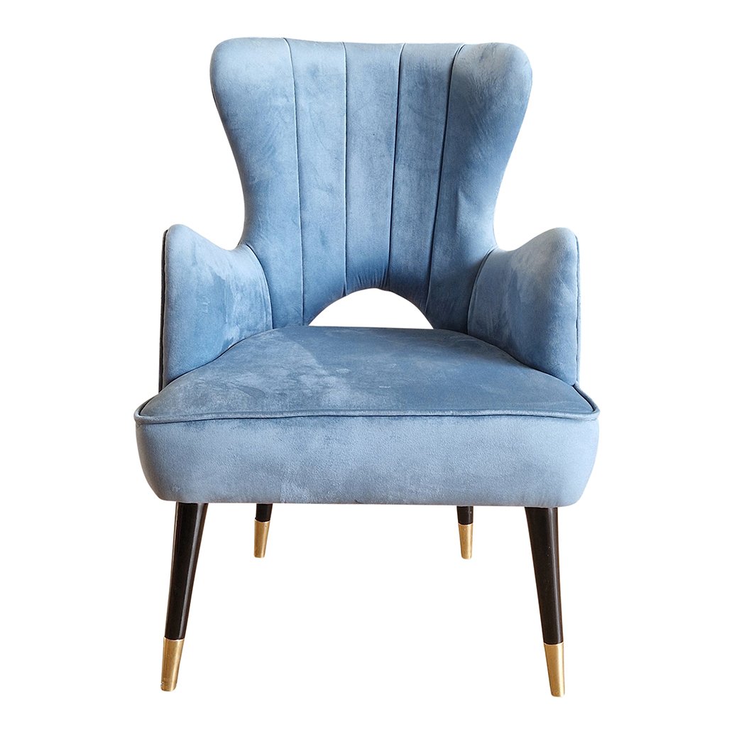 Vintage Blue Velvet Chair, 1980s for sale at Pamono