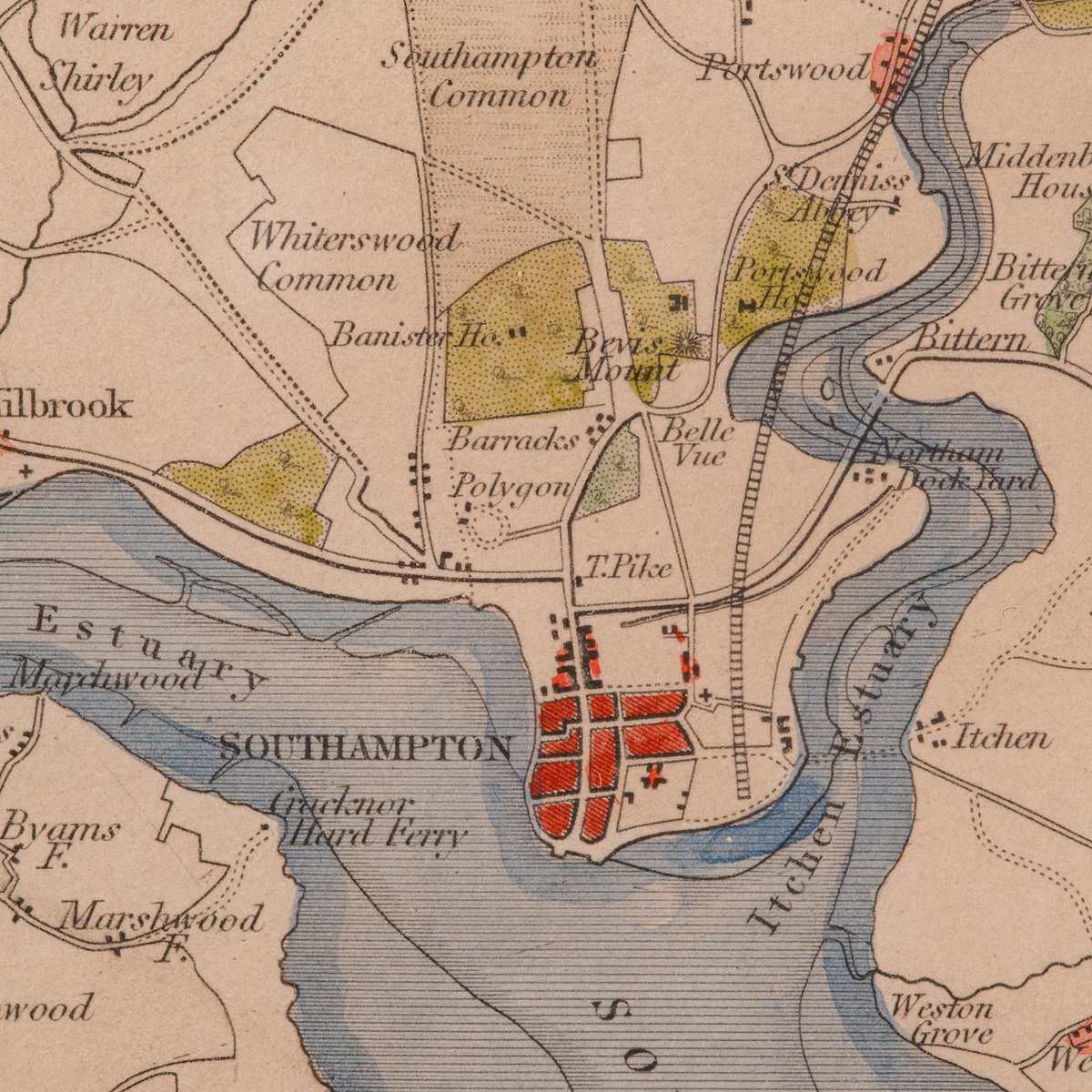 Victorian Lithographic Map with Environs of Southampton, England for ...