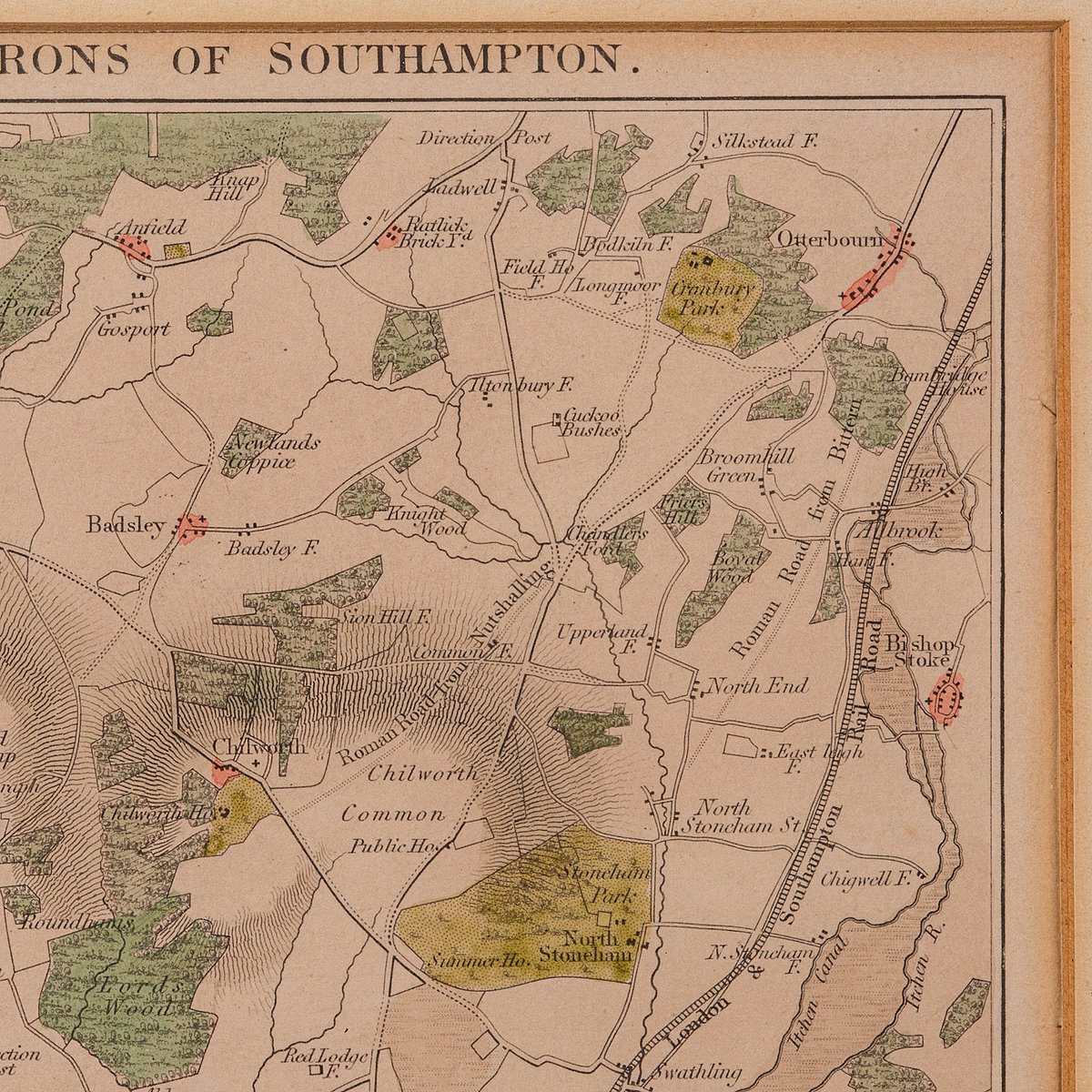 Victorian Lithographic Map with Environs of Southampton, England for ...