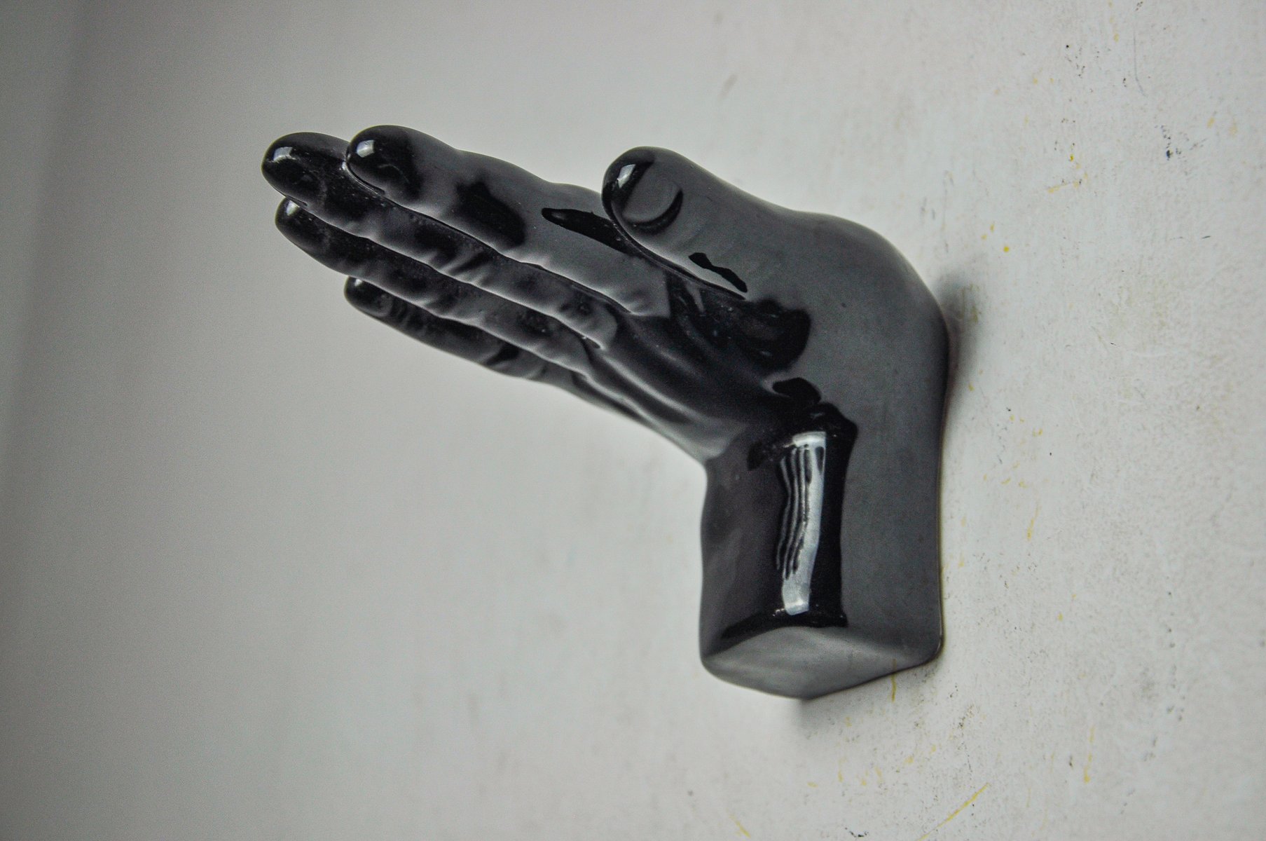 Hand Wall Candleholder in Black Ceramic, 1980 for sale at Pamono