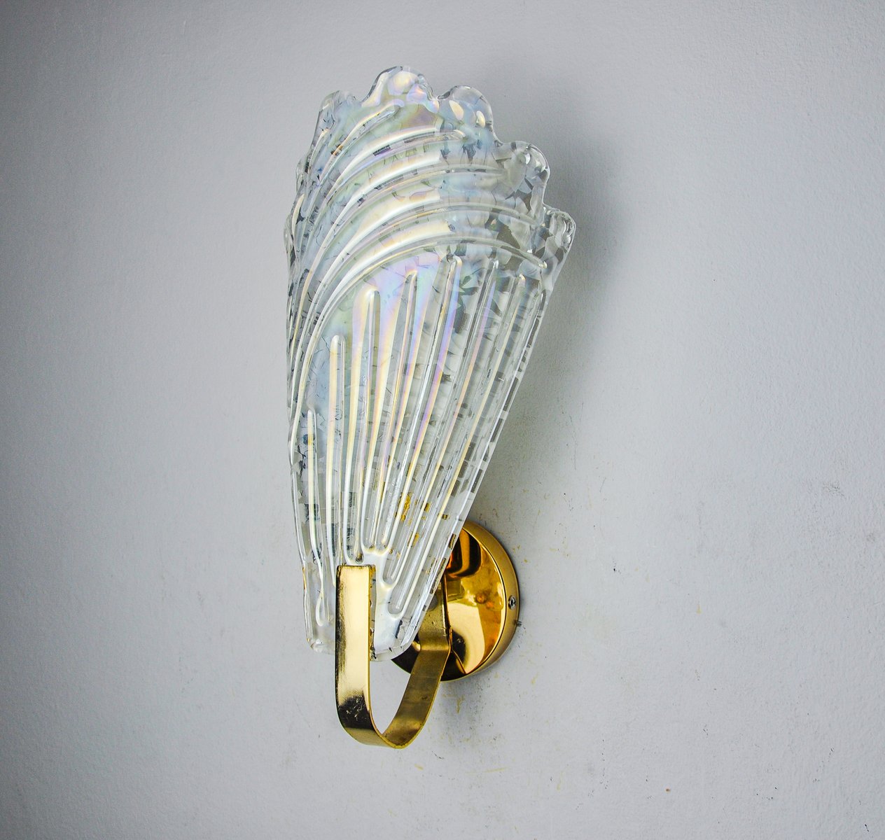 Frosted Leaf Wall Lamp in Murano Glass, 1970 for sale at Pamono