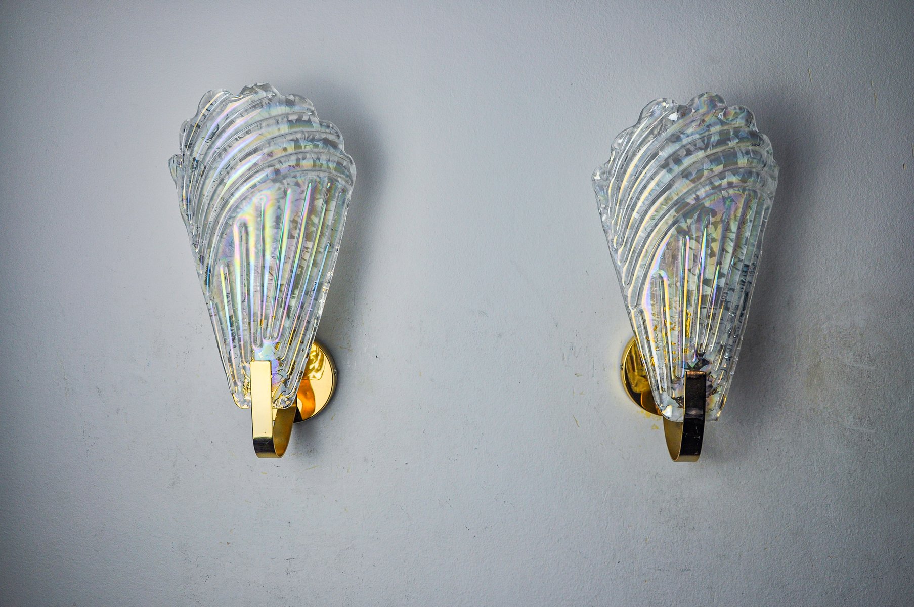 Frosted Leaf Wall Lights in Murano Glass, 1970, Set of 2 for sale at Pamono
