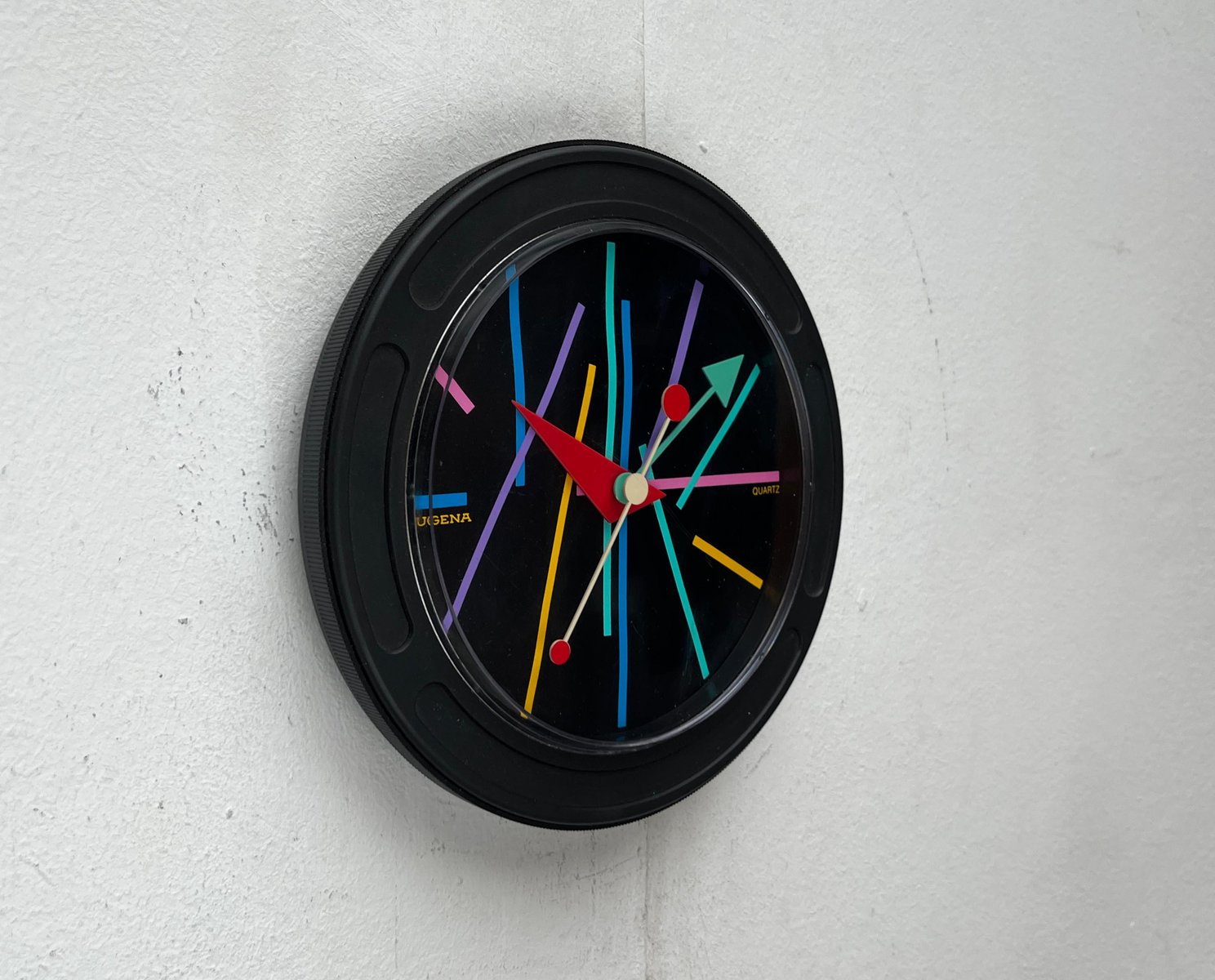 Vintage German Postmodern Wall Clock from Dugena, 1980s for sale at Pamono
