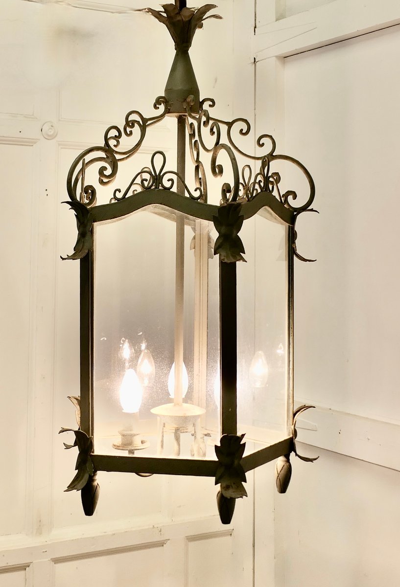 Large French Wrought Iron Hall Lantern for sale at Pamono