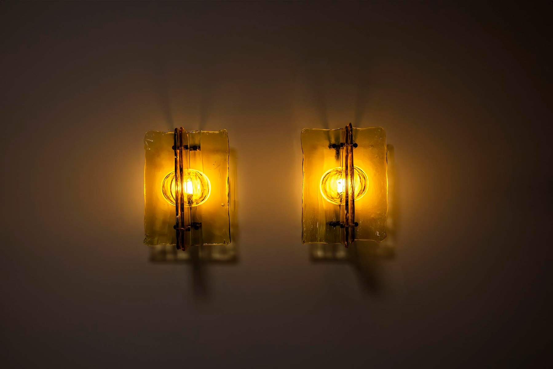 Wall Lamps in Yellow Murano Glass and Brass, Italy, 1970s, Set of 2 for ...
