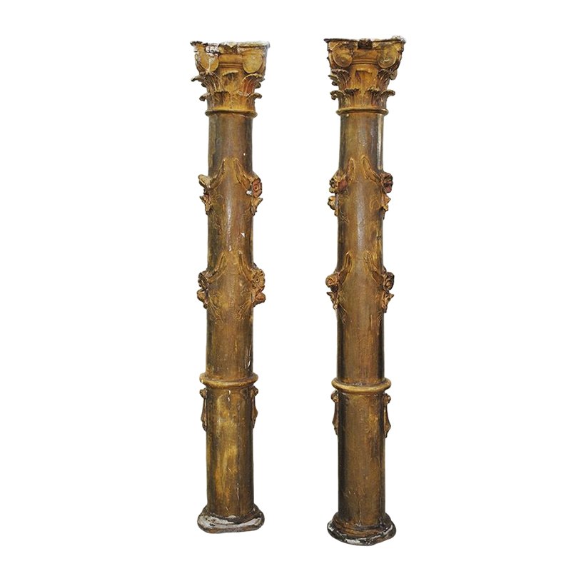 Ancient Carved Wood Gold Leaf Columns, 18th Century, Set of 2 for sale ...