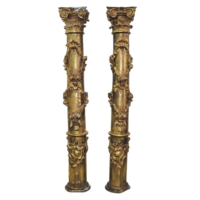 Ancient Carved Wood Gold Leaf Columns, 18th Century, Set of 2 for sale ...