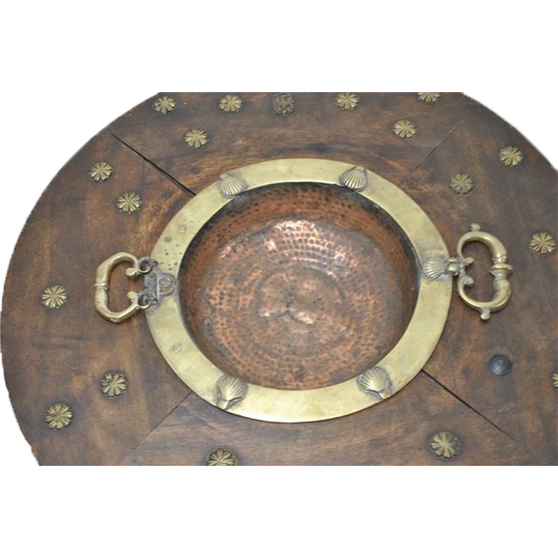 Antique Spanish Wood and Brass Brazier on Platform for sale at Pamono