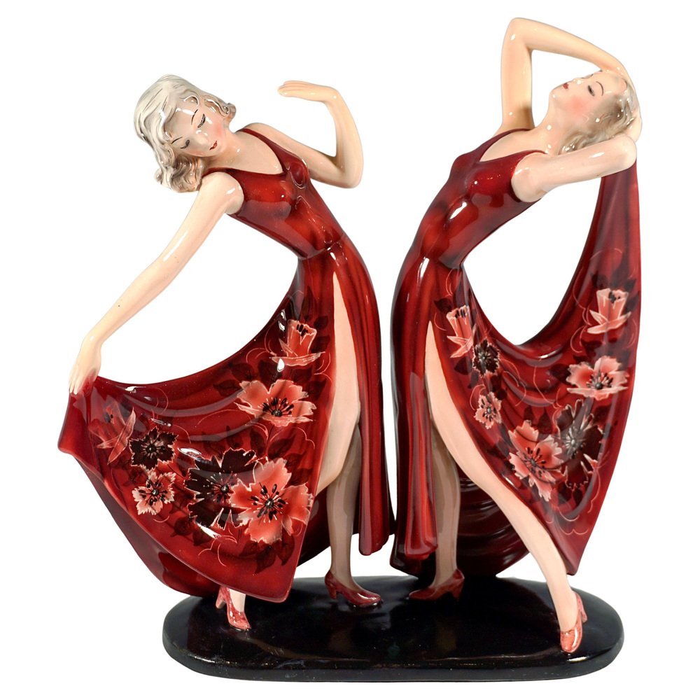 Art Déco Twin Dancers Dolly Sisters attributed to Stephan Dakon for Goldscheider, 1939 for sale ...