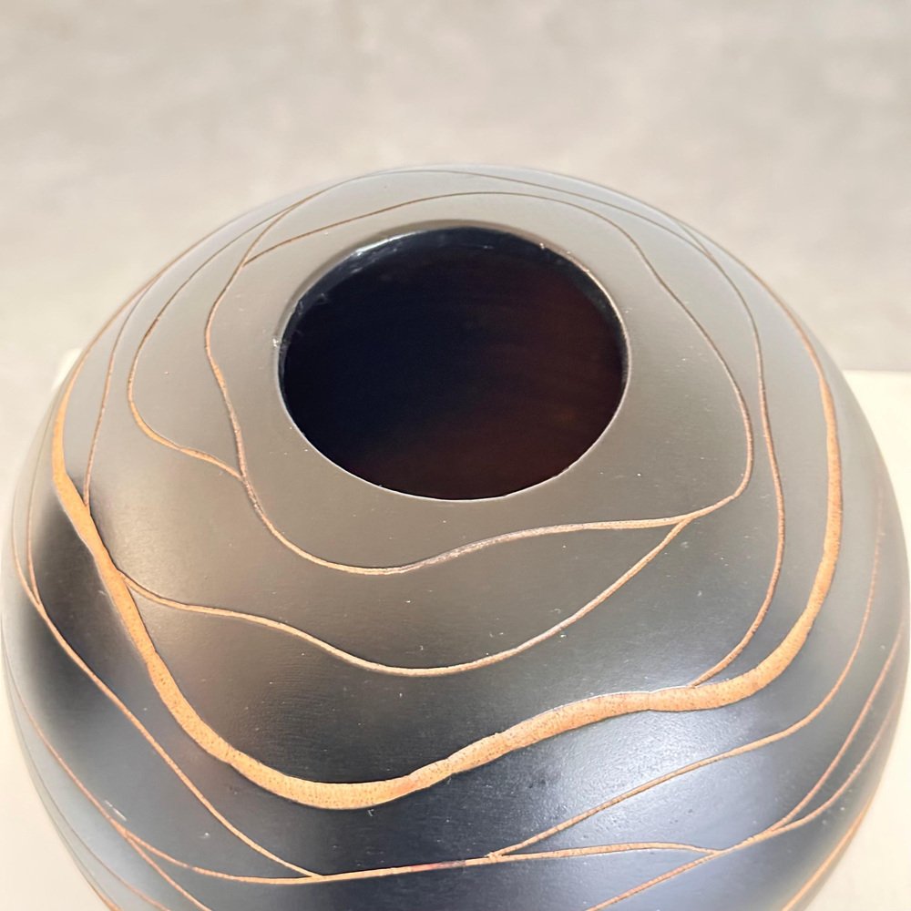 Italian Hand-Crafted Wooden Sphere Vases with Wavy Line Ornamentation ...