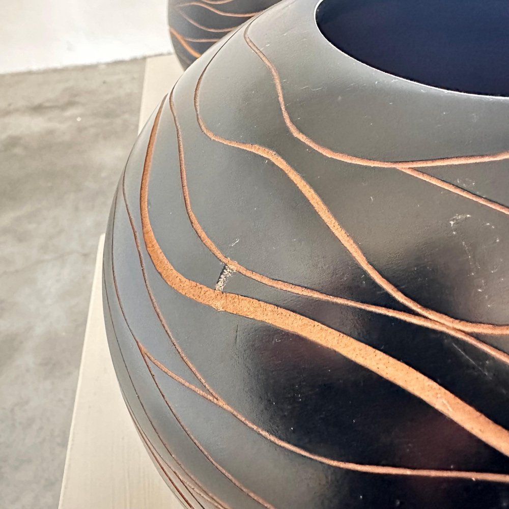 Italian Hand-Crafted Wooden Sphere Vases with Wavy Line Ornamentation ...