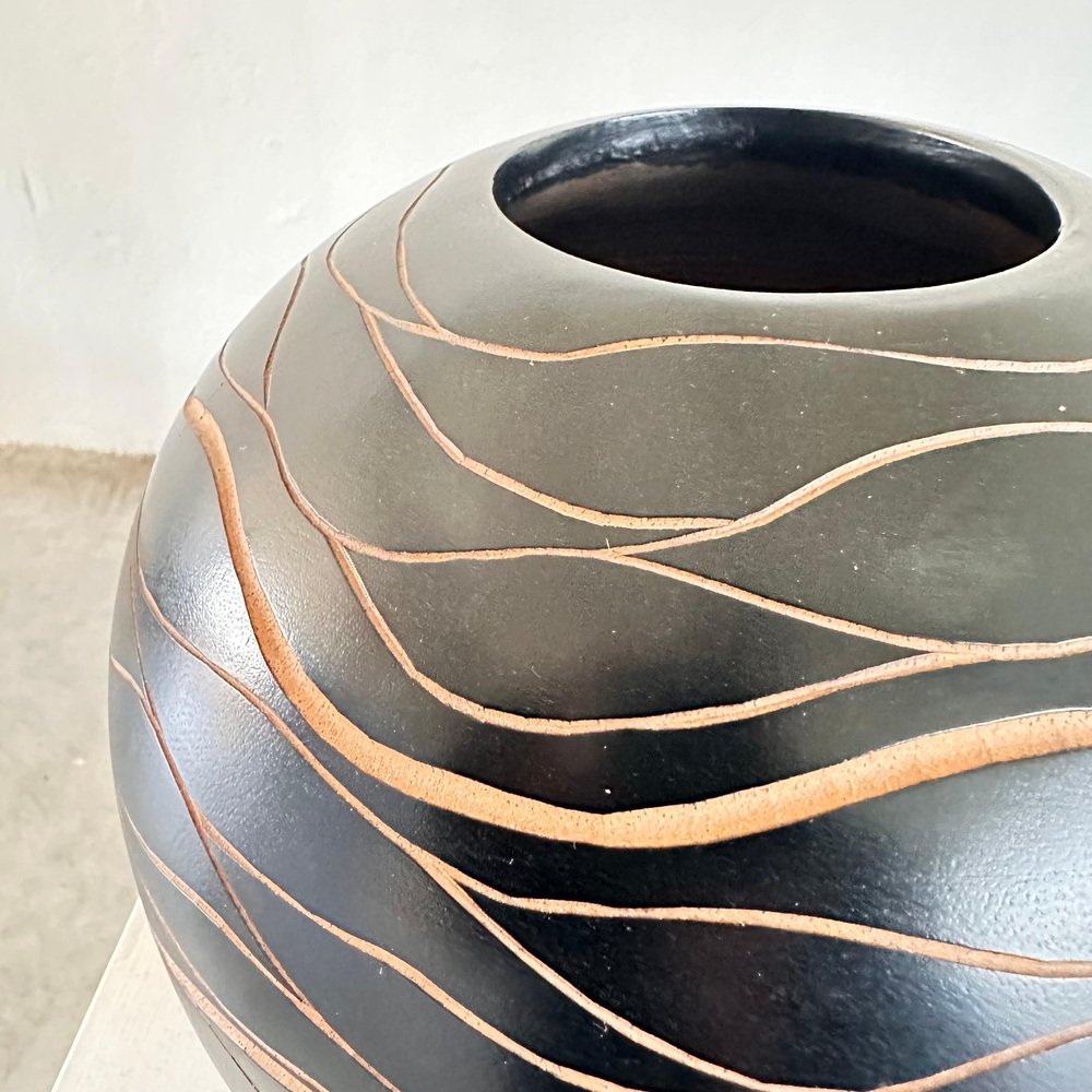 Italian Hand-Crafted Wooden Sphere Vases with Wavy Line Ornamentation ...