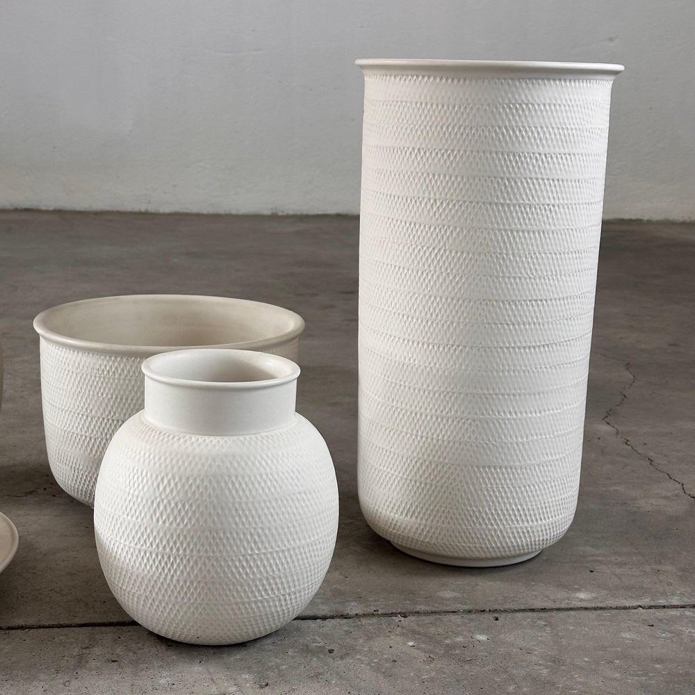 White Ceramic Set with Texture attributed to Bitossi for Bitossi, 1980s ...