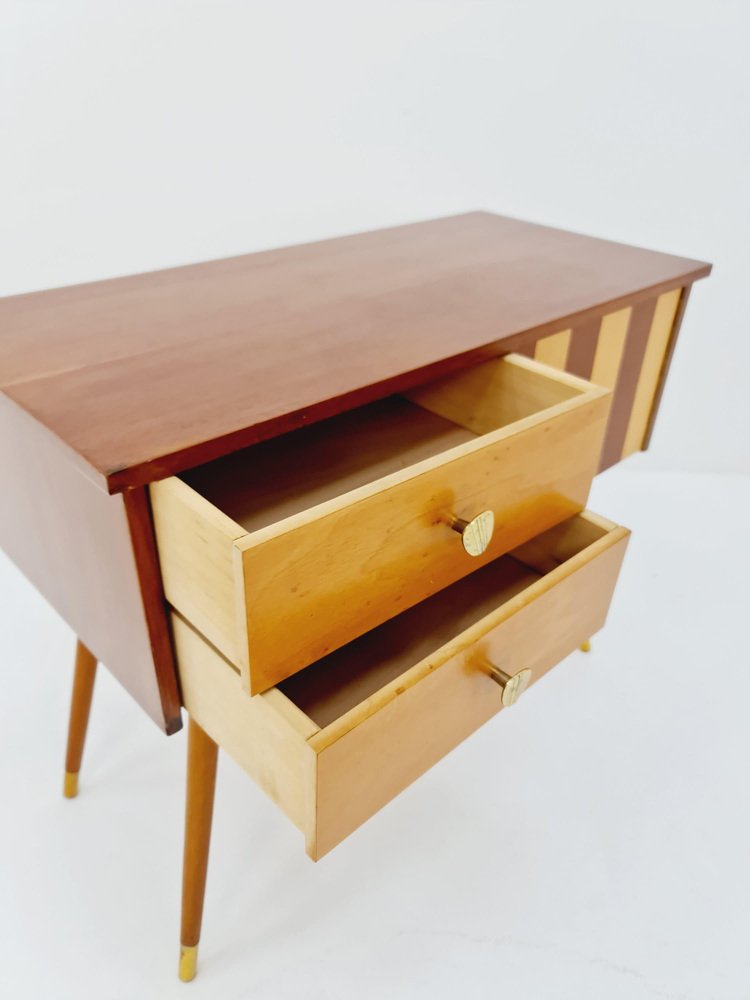 Mid-Century German Teak & Beech Side Table, 1950s for sale at Pamono