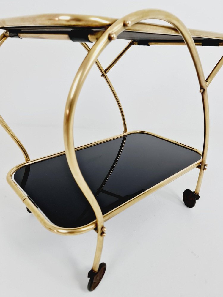 German Trolley in Brass & Black Glass, 1970s for sale at Pamono