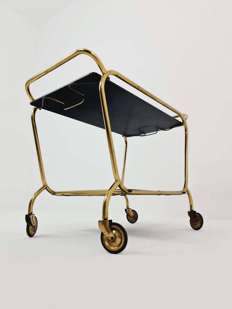 German Trolley in Brass & Black Glass, 1970s for sale at Pamono