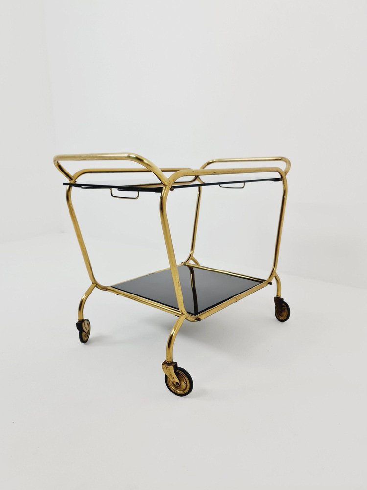 German Trolley in Brass & Black Glass, 1970s for sale at Pamono