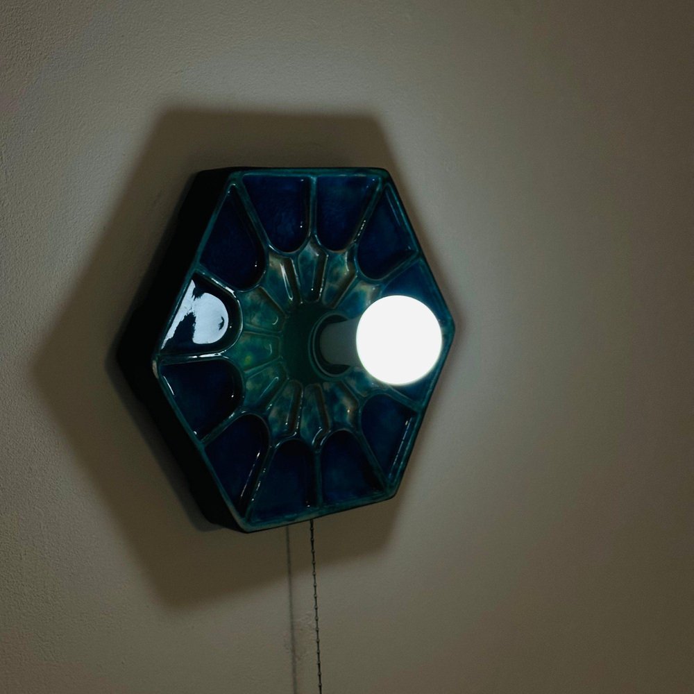 Mid-Century Ceramic Blue Fat Lava Sconce Wall Lamp by Hustadt Lighting ...
