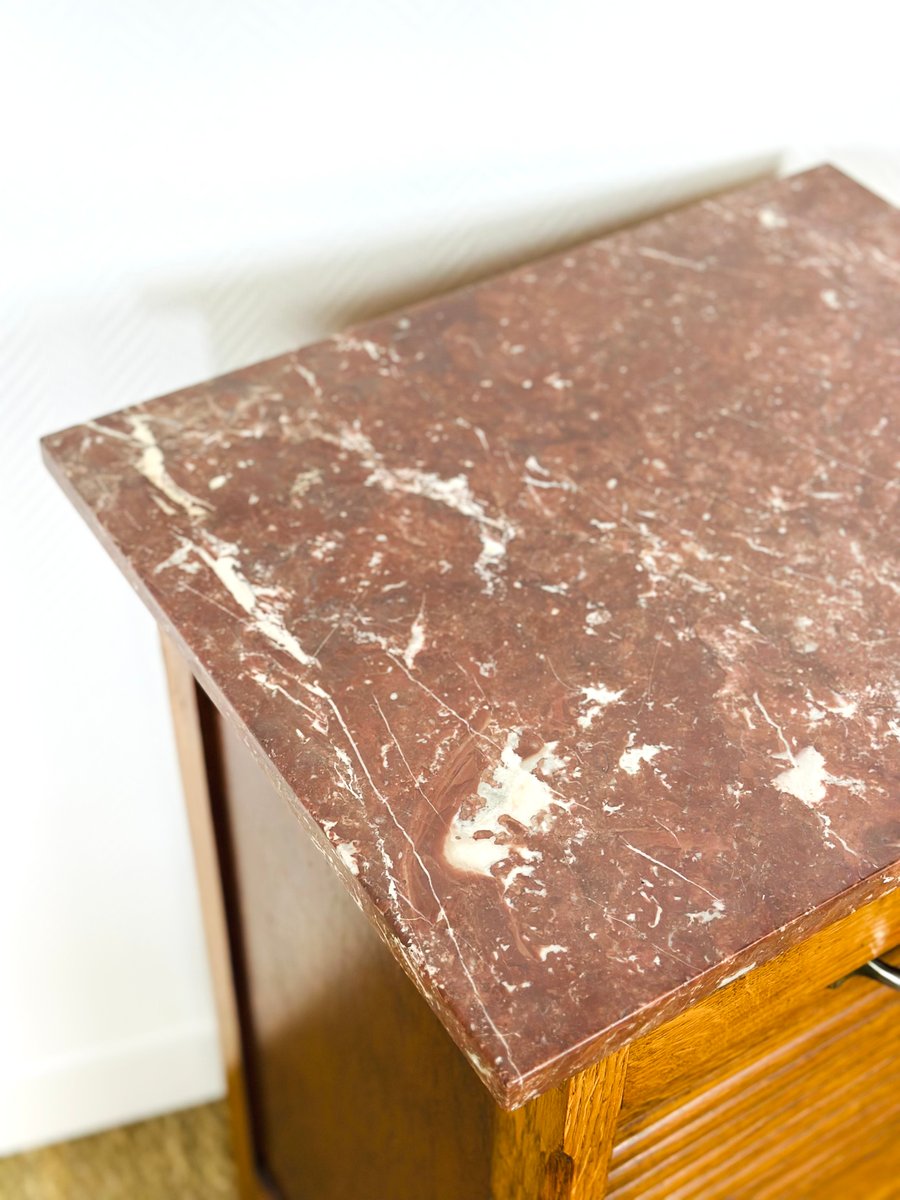 Vintage Oak Filing Cabinet with Marble Top, 1940s for sale at Pamono