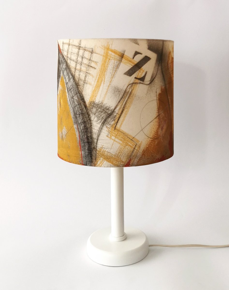 Vintage Table Lamp with Artist Lampshade, 1960s for sale at Pamono