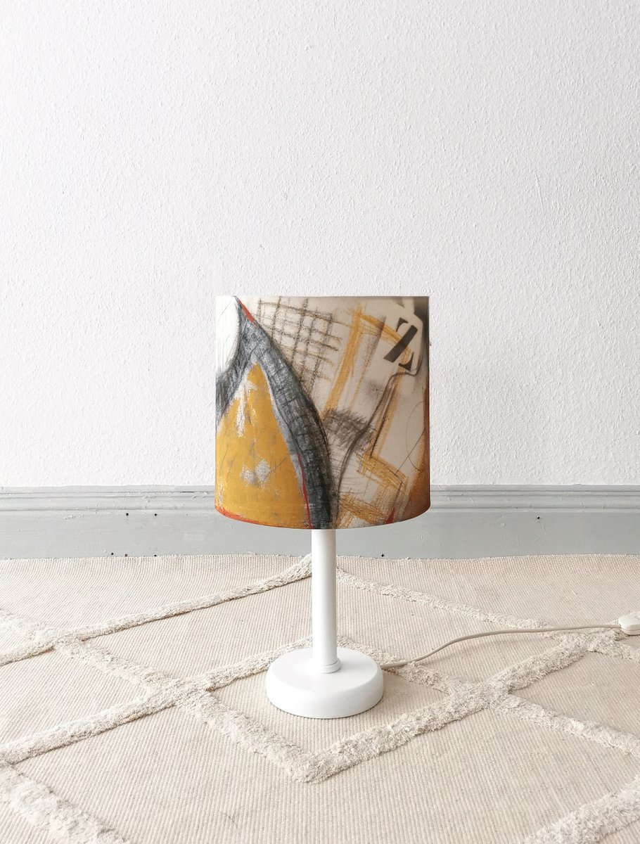Vintage Table Lamp with Artist Lampshade, 1960s for sale at Pamono