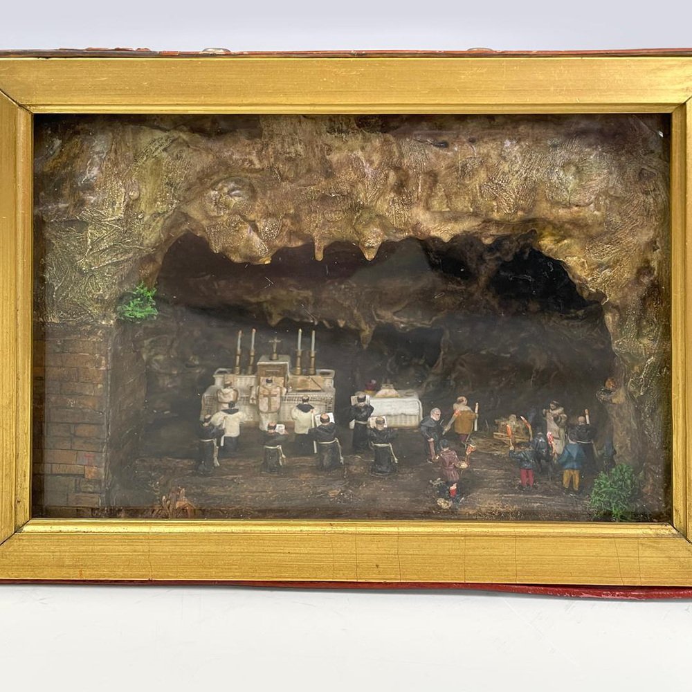 Mid-Century Modern Italian Diorama Box with Religious Celebration Scene ...