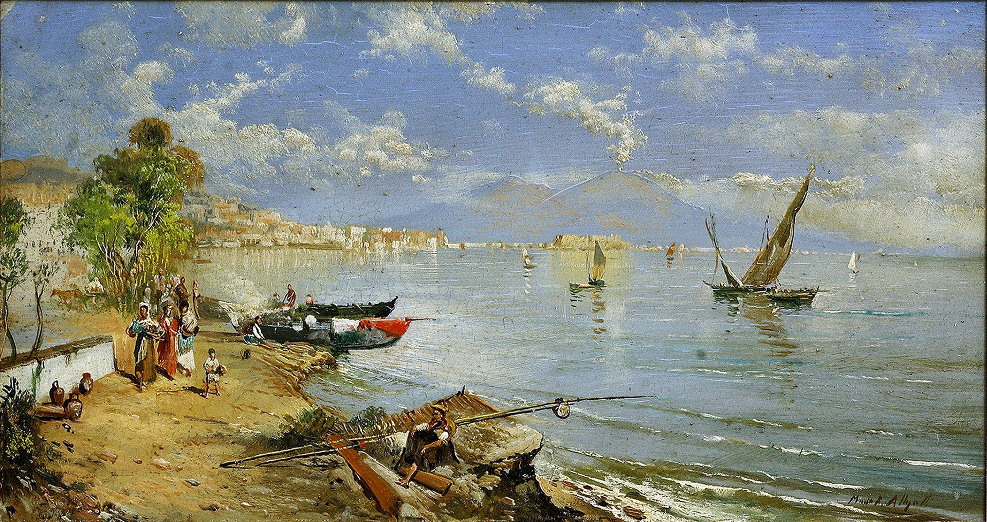 Allegretti Mario Rosario, Melancholic Landscape with Marine Scene of ...