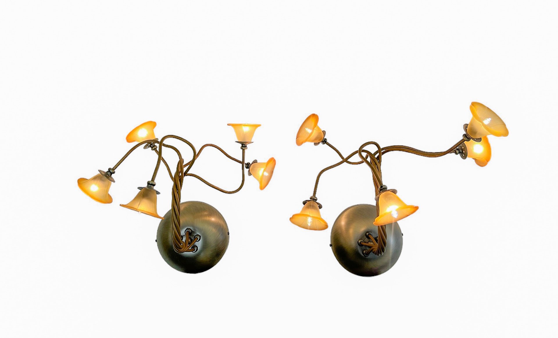 Wrought Brass & Iron Flower Shaped Wall Lamps, 1970s, Set of 2 for sale ...
