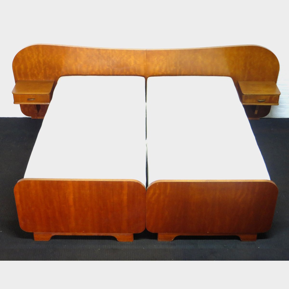 Mid-Century Bed with Nightstands in Teak and Walnut, 1950s for sale at ...